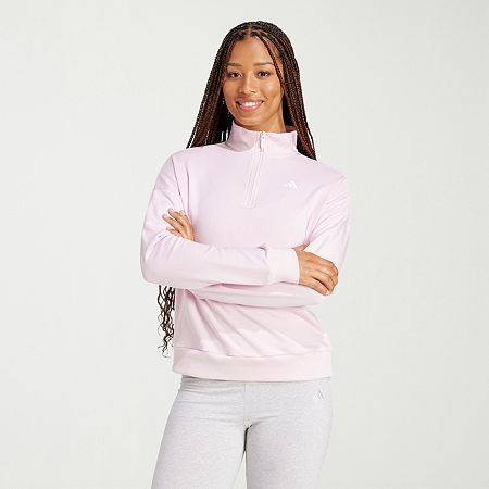 adidas Womens Mock Neck Long Sleeve Active Quarter-Zip Pullover  Small  Pink