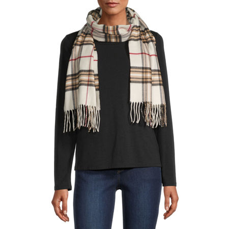 Click here for V. Fraas Plaid Oblong Scarf  One Size  White prices