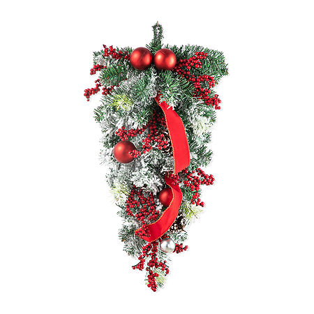 Glitzhome 25 H Flocked Berry  Ornament and Pinecone Ribbon Teardrop - Multi