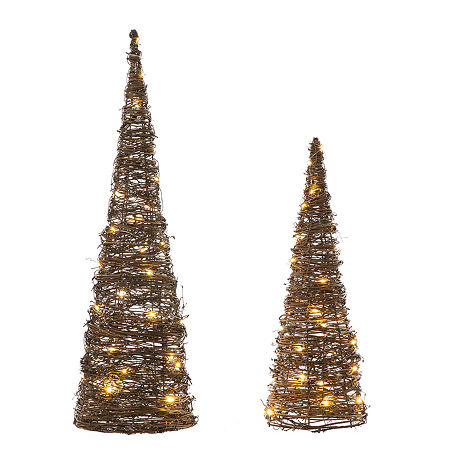 Glitzhome Lighted Rattan Christmas Table Tree Decor Set  2 Piece - Multi