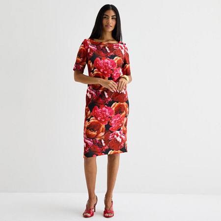 Click here for Maya Brooke Womens Short Sleeve Floral Sheath Dres... prices