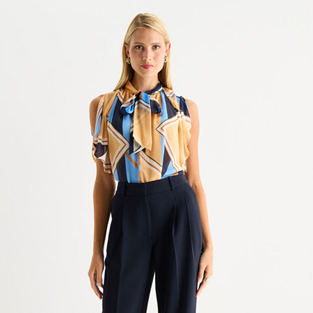 Click here for Worthington Womens Split Tie Neck Short Sleeve Blo... prices