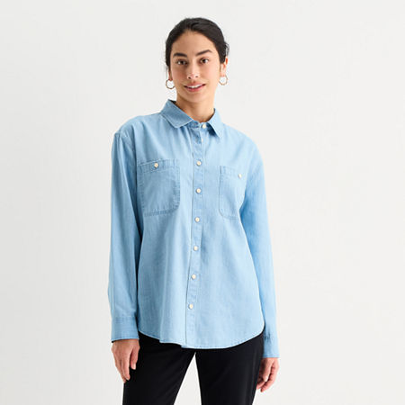 Click here for St. Johns Bay Womens Long Sleeve Regular Fit Butto... prices