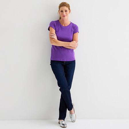 Liz Claiborne Womens Crew Neck Short Sleeve T-Shirt  Large  Purple