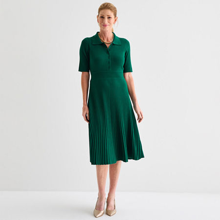 Liz Claiborne Womens Short Sleeve Midi Sweater Dress  X-large  Green