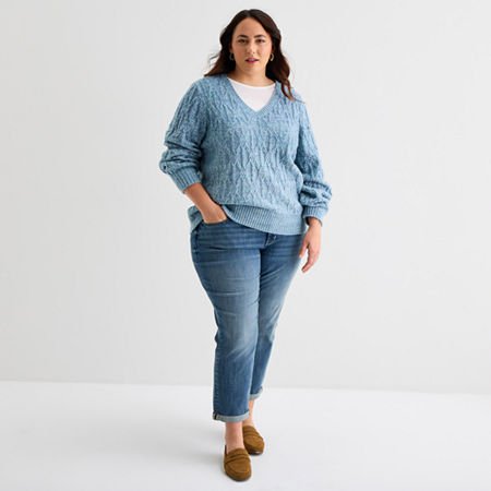 Click here for St. Johns Bay Plus Womens V Neck Long Sleeve Pullo... prices