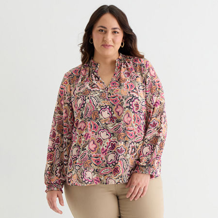 Click here for St. Johns Bay Womens V Neck Long Sleeve Plus Blous... prices