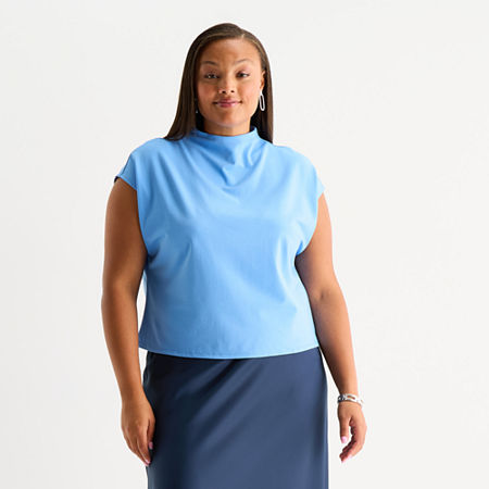Click here for Worthington Womens Mock Neck Short Sleeve Plus Blo... prices