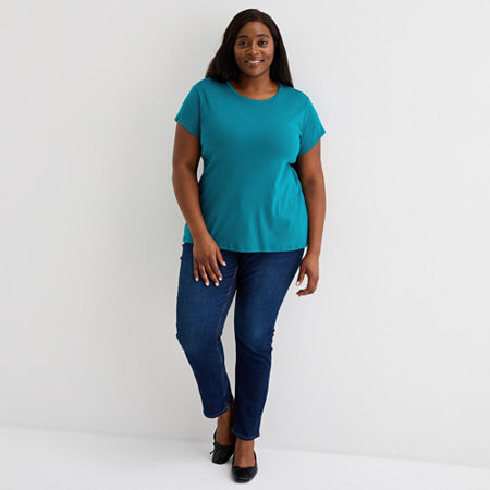Liz Claiborne Womens Crew Neck Short Sleeve Plus T-Shirt  0x  Blue