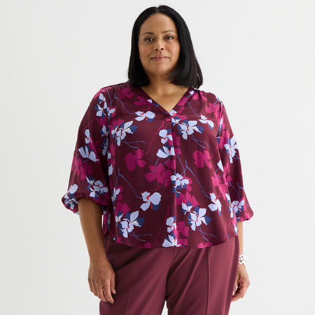 Click here for Liz Claiborne Womens Plus V Neck 3/4 Sleeve Satin... prices