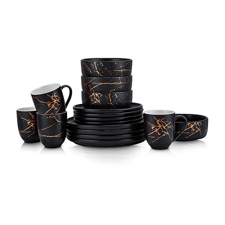Stone Lain Zora 16 Pc. Dinnerware Set  Service For 4 - Black and Gold