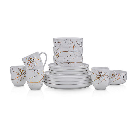 Stone Lain Zora 16 Pc. Dinnerware Set  Service For 4 - White and Gold