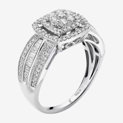 3/4 CT.T.W. Natural Diamond 10K White Gold Cluster Milgrain Ring - JCPenney