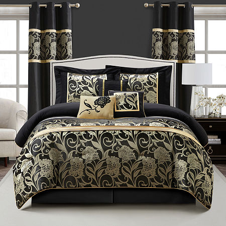 Stratford Park Mollybee Floral 9-Pc. Comforter Set  King - Black Gold