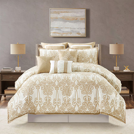 Stratford Park Dilona Scroll 9-Pc. Comforter Set  Queen - Beige Gold