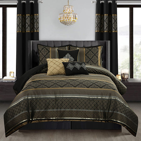 Stratford Park Tefia Geometric 9-Pc. Comforter Set  Queen - Black Gold