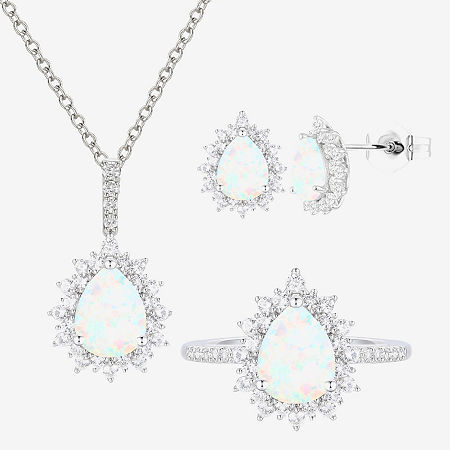 Click here for Womens Lab Created White Opal Pear 3-pc. Pendant N... prices