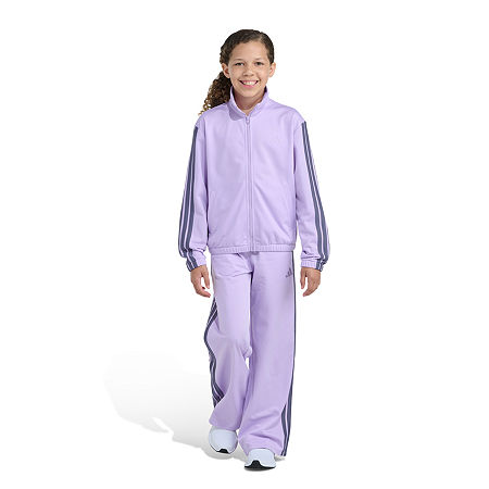 Adidas Big Girls 8-16 two-Piece Full-Zip Jacket and Wide Leg Tricot Pants Set - Powder Plum