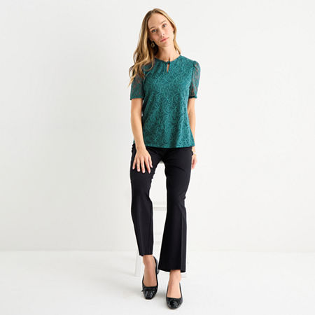 Liz Claiborne Womens Round Neck Long Sleeve Blouse  Medium  Blue