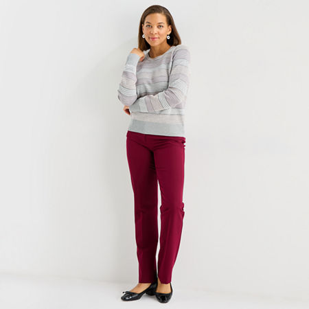 Liz Claiborne Womens Crew Neck Long Sleeve Pullover Sweater  Medium  Gray