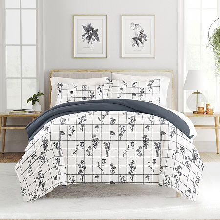 ienjoy Home Utra Soft Reversible 3-Pc. Duvet Cover Set  Full/Queen - Gray Flower Field