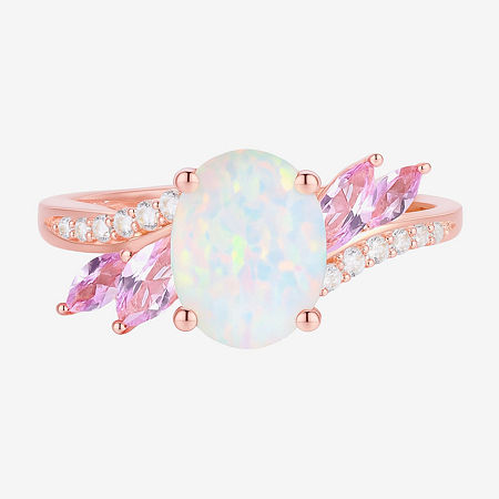 Click here for Womens Lab Created White Opal 14K Rose Gold Over S... prices