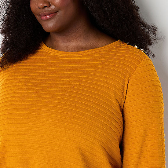 Liz Claiborne Plus Womens Round Neck Long Sleeve Blouse, Color: Honey ... Liz Claiborne Plus Womens Round Neck Long Sleeve Blouse, Color: Honey ...