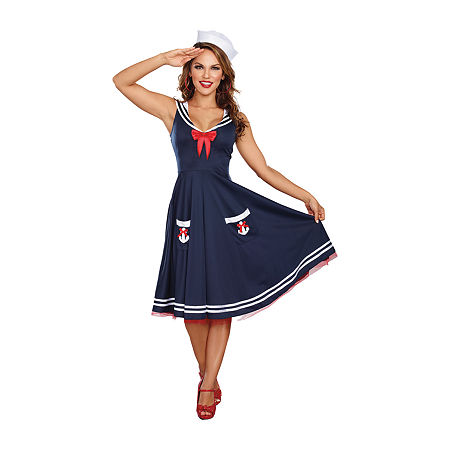 Click here for Womens All Aboard Sailor Costume  Medium  Blue prices