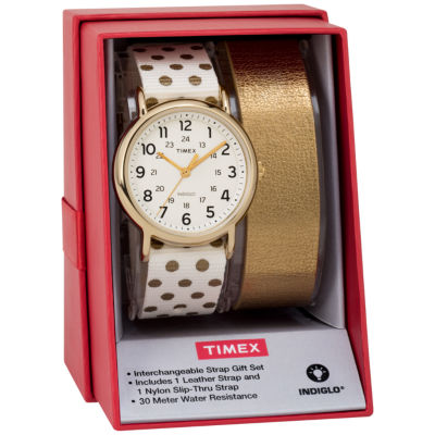 Timex Weekender 38 Box Set Womens White 2-pc. Watch Boxed Set ...