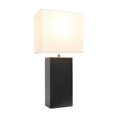 Elegant Designs Modern Leather Table Lamp with White Fabric Shade - Brown