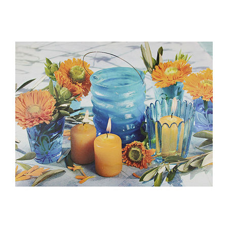 Click here for 15.75 LED Flickering Candles and Flowers Glass Can... prices