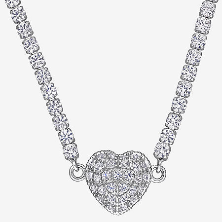 Click here for Womens Gemstone Sterling Silver Heart Tennis Neckl... prices