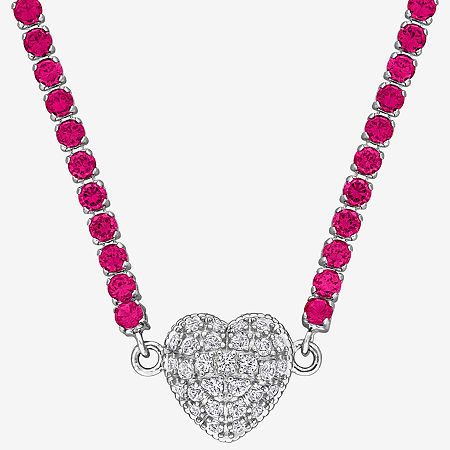 Click here for Womens Gemstone Sterling Silver Heart Tennis Neckl... prices