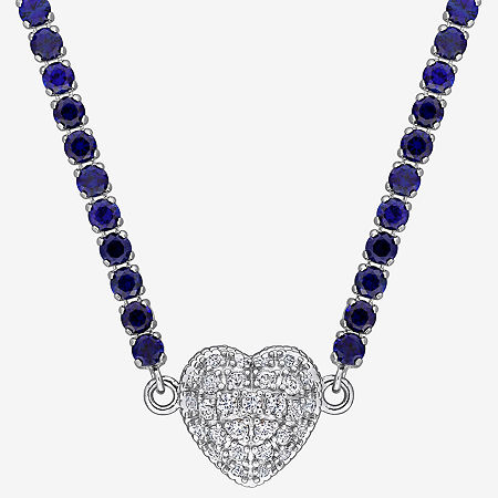 Click here for Womens Gemstone Sterling Silver Heart Tennis Neckl... prices