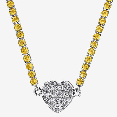 Click here for Womens Gemstone Sterling Silver Heart Tennis Neckl... prices