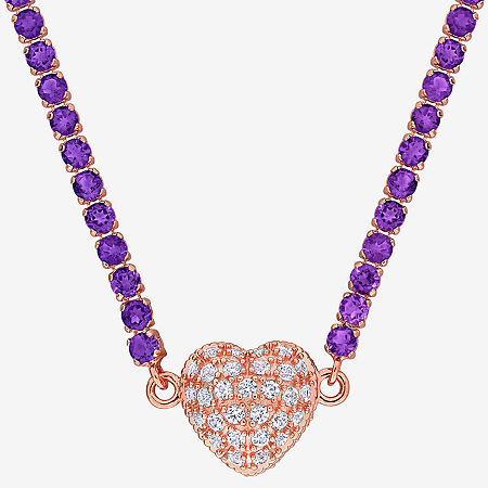 Click here for Womens Gemstone Sterling Silver Heart Tennis Neckl... prices