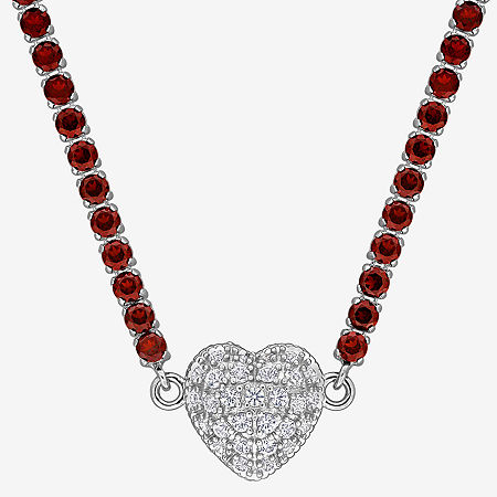 Click here for Womens Gemstone Sterling Silver Heart Tennis Neckl... prices
