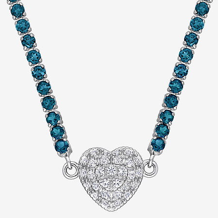 Click here for Womens Gemstone Sterling Silver Heart Tennis Neckl... prices