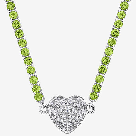 Click here for Womens Gemstone Sterling Silver Heart Tennis Neckl... prices