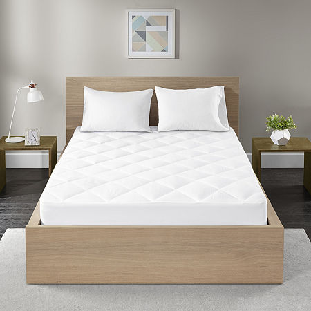 Madison Park Quiet Nights Quilted Diamond Down Alternative Waterproof 300 Thread Count Cotton Sateen Mattress Pad  King - White