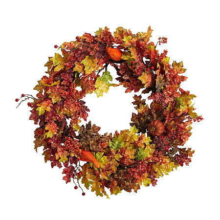 Click here for Nearly Natural 32 Leaf Berries & Pumpkin Faux Wrea... prices