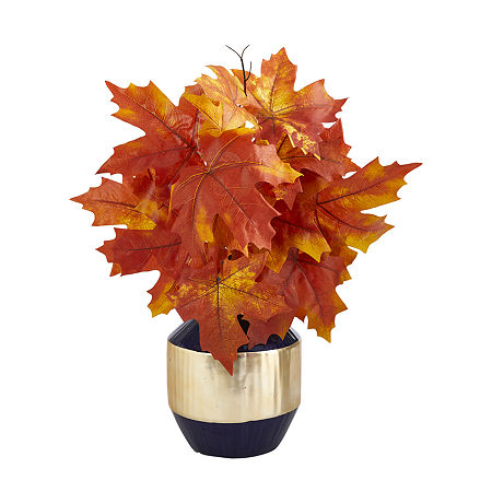 Nearly Natural 18 Faux Maple Leaf Orange Artificial Plant  One Size  Orange