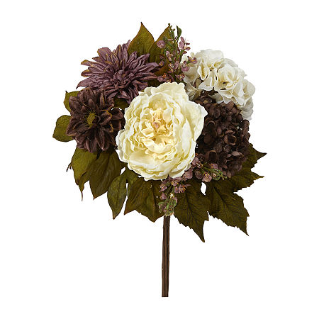 Nearly Natural Peony Hydrangea & Dahlia Faux Artificial Flowers  One Size  Purple