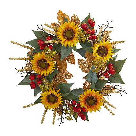 Nearly Natural 27 Sunflower Berry Artificial Wreath - Assorted