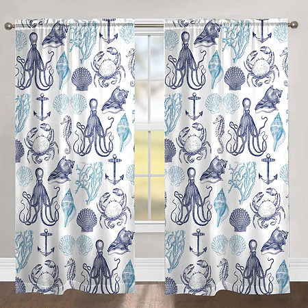 Click here for Laural Home Navy Coastal Creatures Rod Pocket Shee... prices