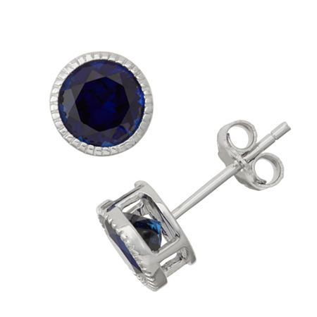 Click here for Lab Created Blue Sapphire Sterling Silver Stud Ear... prices