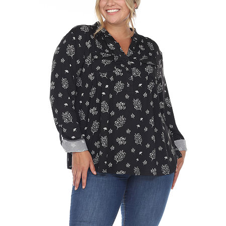 Click here for White Mark Plus Size Pleated Long Sleeve Top - Bla... prices