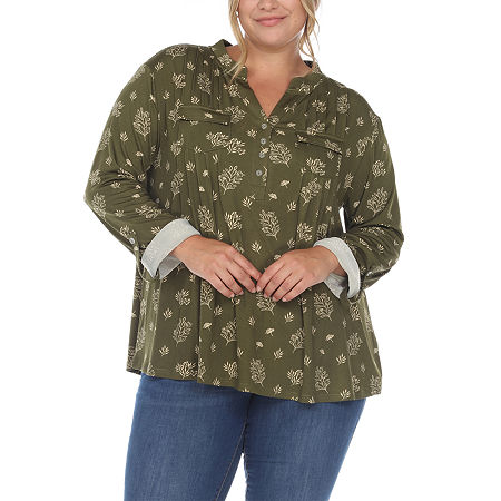 Click here for Plus Size White Mark Pleated Long Sleeve Leaf  Blo... prices