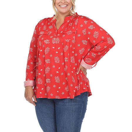 Click here for Plus Size White Mark Pleated Long Sleeve Leaf  Blo... prices