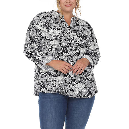 Click here for Plus Size White Mark Pleated Long Sleeve Floral Bl... prices